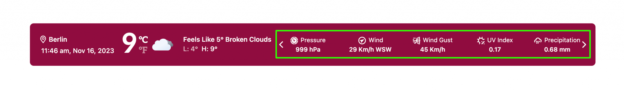 Weather Horizontal View – Location Weather Demos