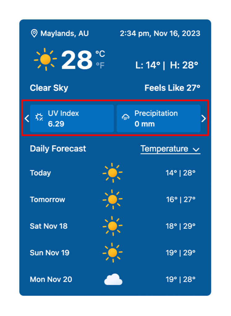 Weather Vertical Card – Location Weather Demos