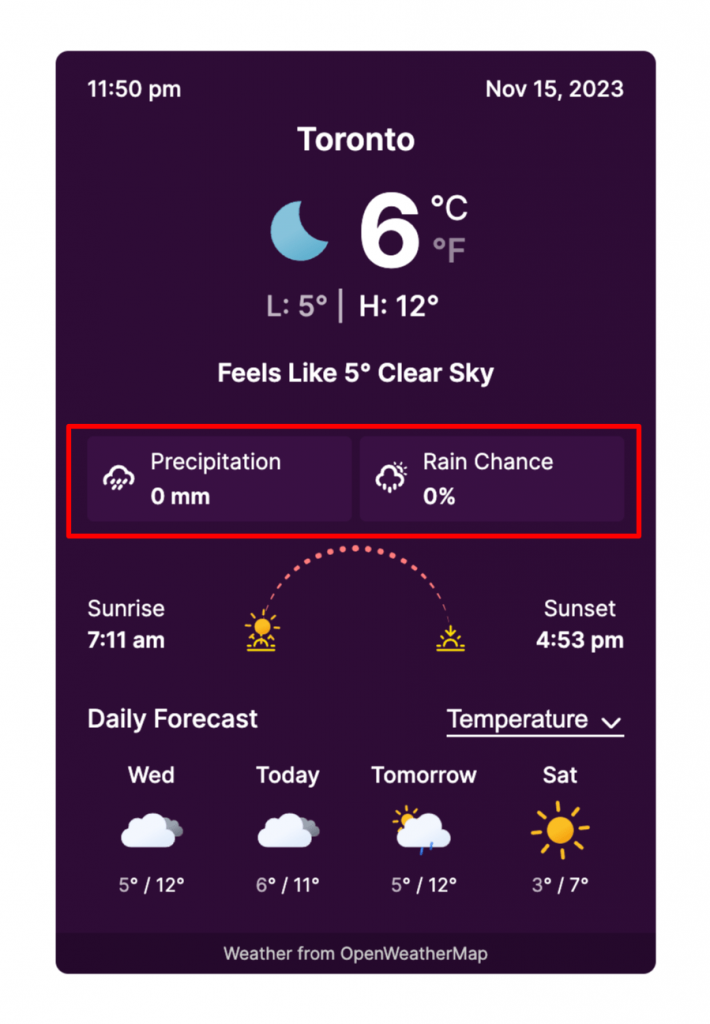 Weather Vertical Card – Location Weather Demos