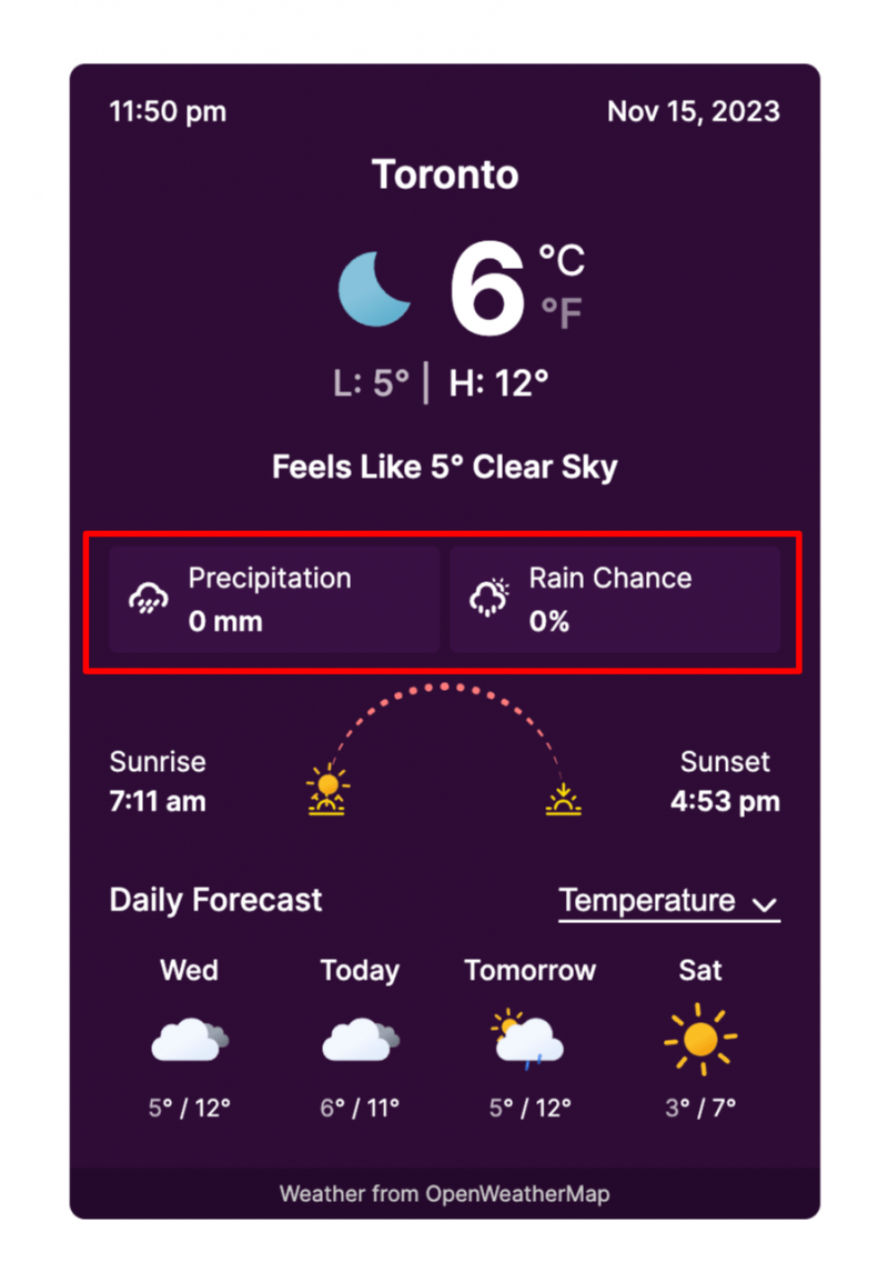 Weather Vertical Card – Location Weather Demos