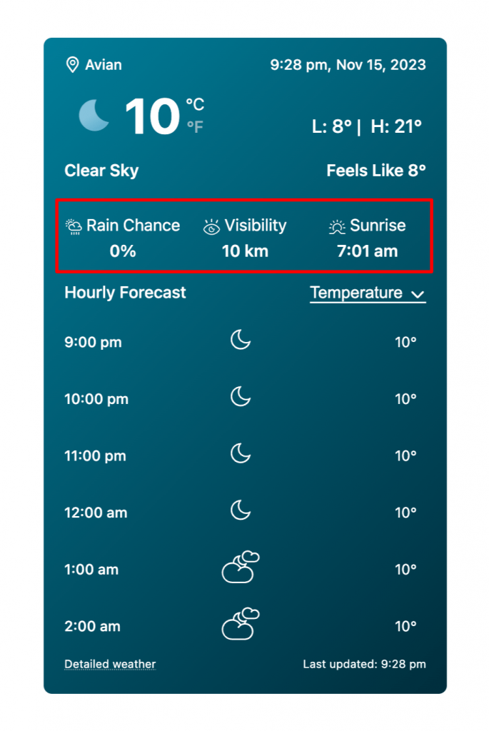 Weather Vertical Card – Location Weather Demos
