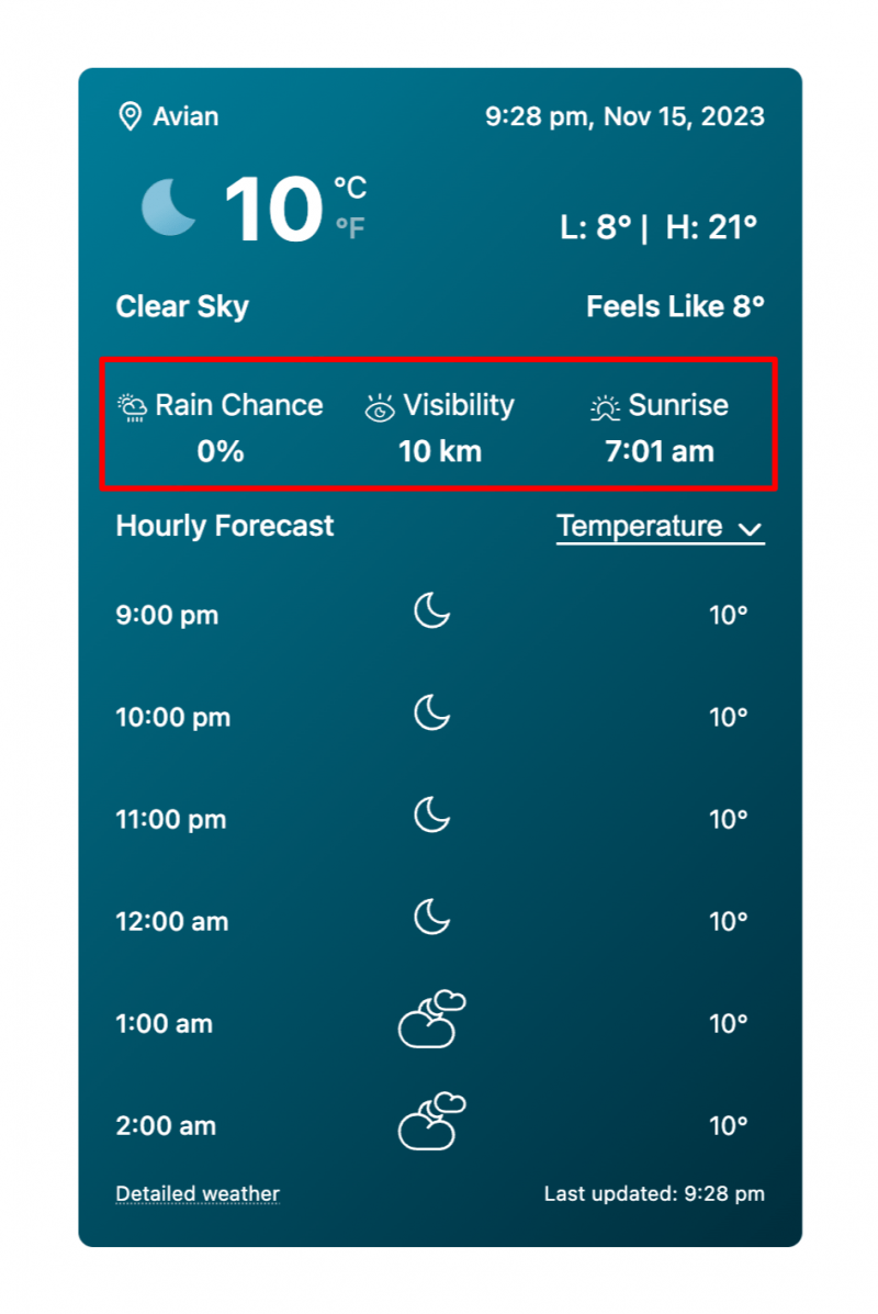 Weather Vertical Card – Location Weather Demos