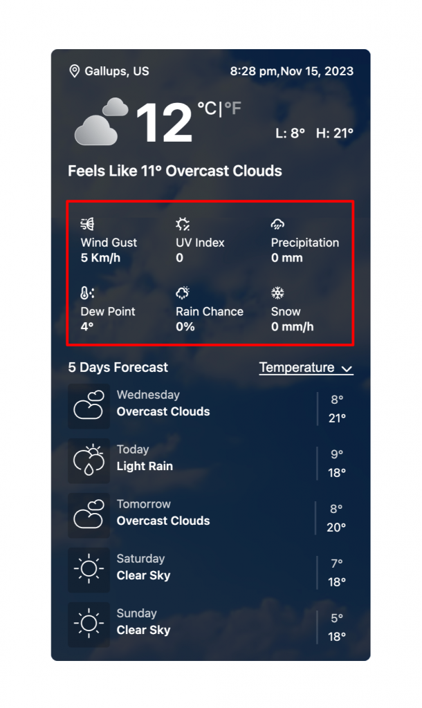 Weather Vertical Card – Location Weather Demos