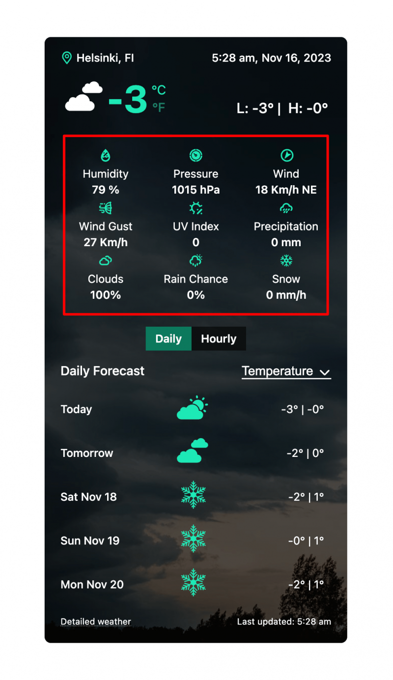 Weather Vertical Card – Location Weather Demos