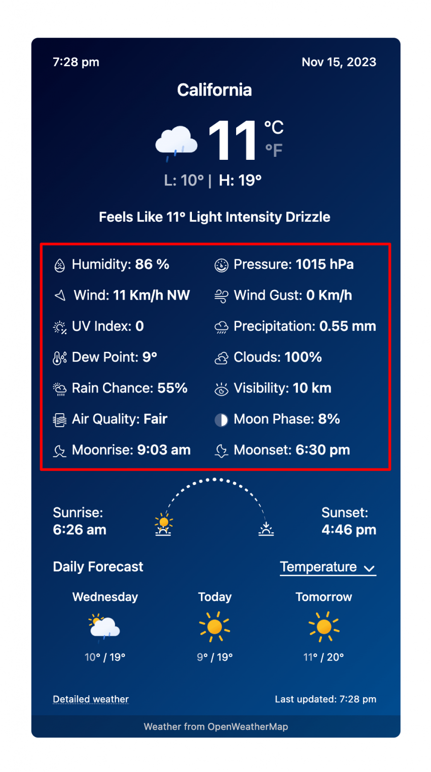 Weather Vertical Card – Location Weather Demos