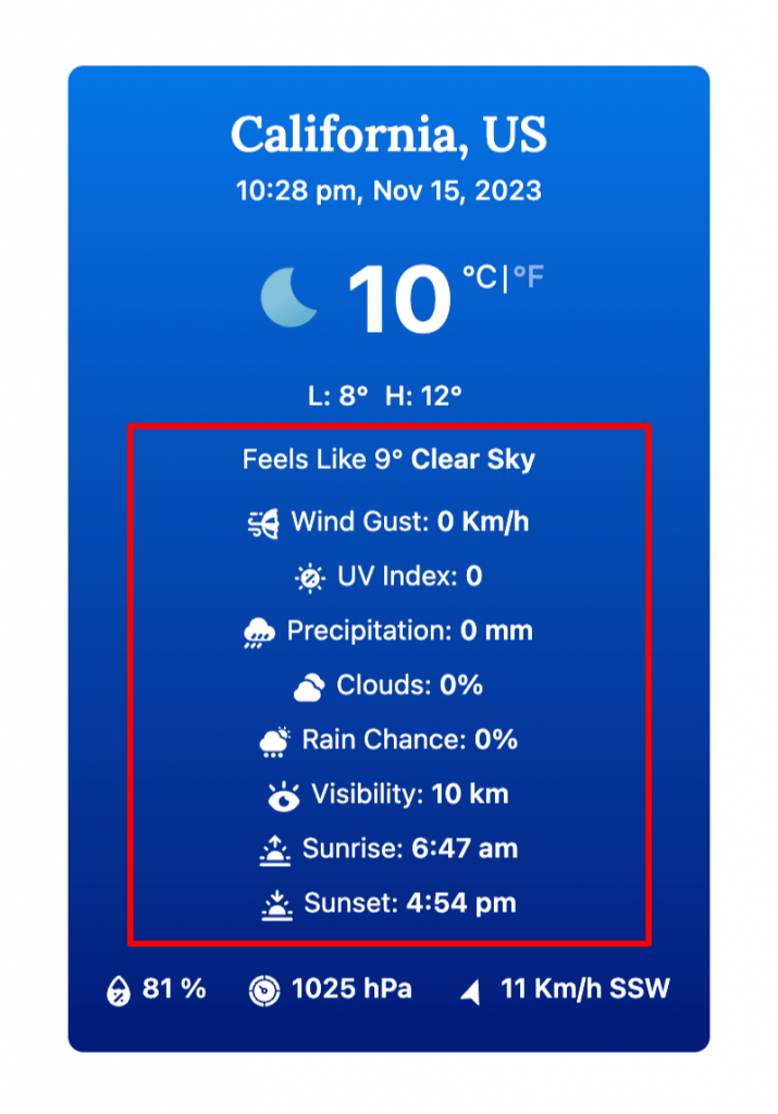 Weather Vertical Card – Location Weather Demos