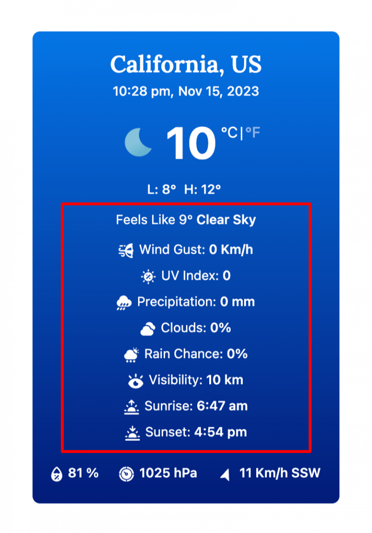 Weather Vertical Card – Location Weather Demos