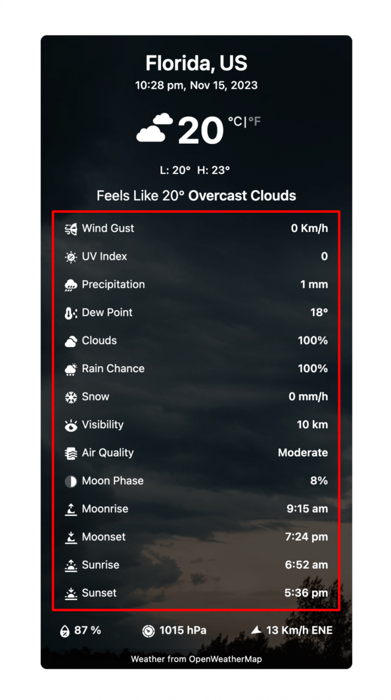 Weather Vertical Card – Location Weather Demos