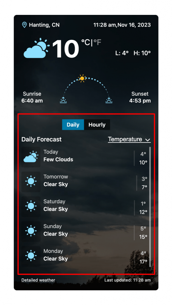 Weather Vertical Card – Location Weather Demos