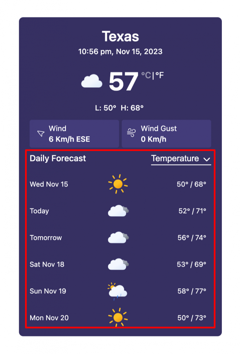 Weather Vertical Card – Location Weather Demos