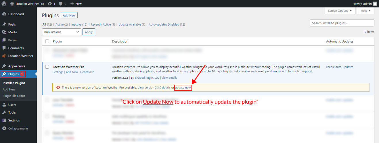 Updating the Plugin – Location Weather Docs