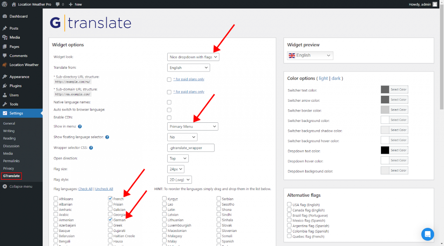 Using GTranslate – Location Weather Docs
