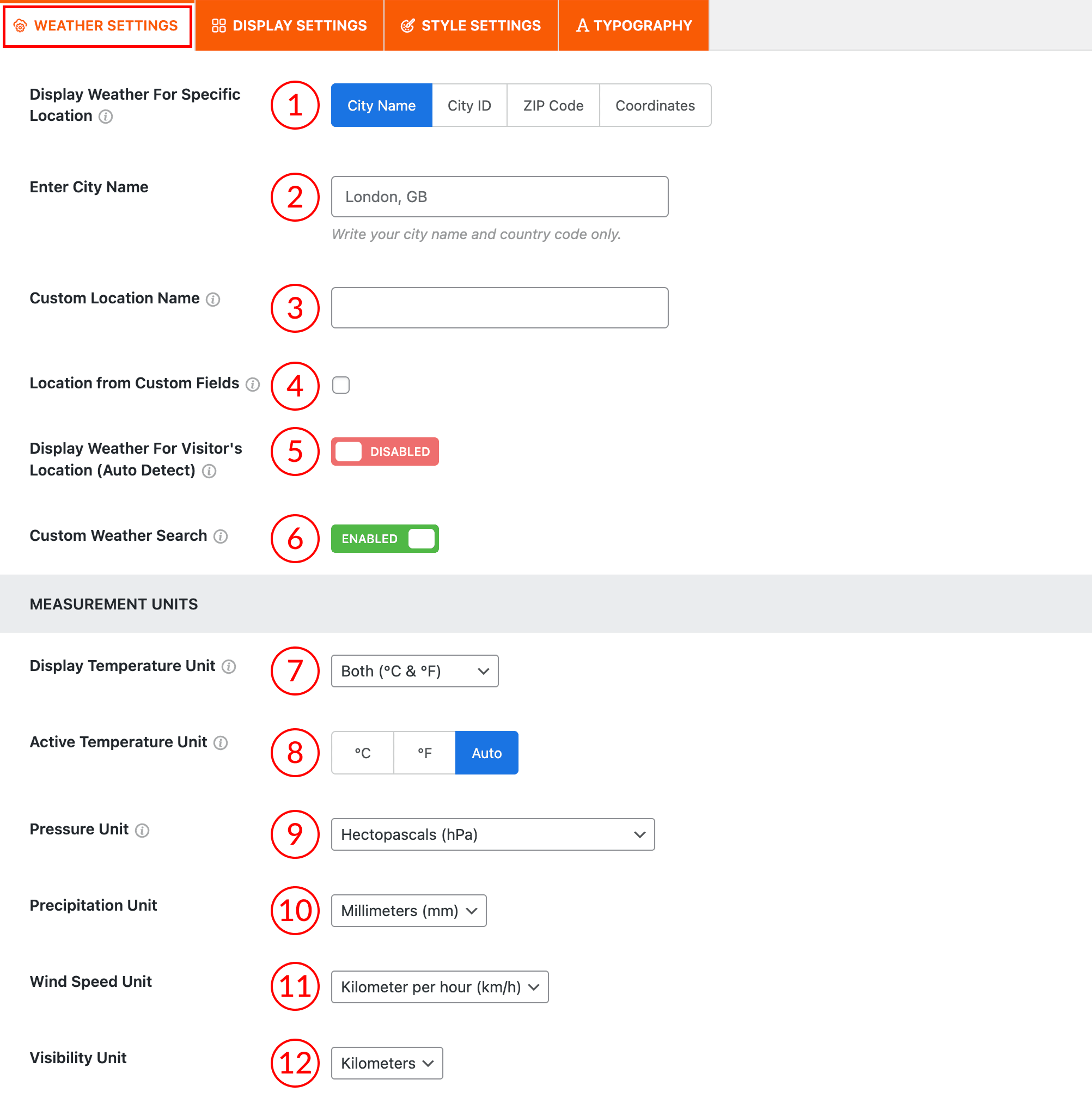 Weather Settings – Location Weather Docs