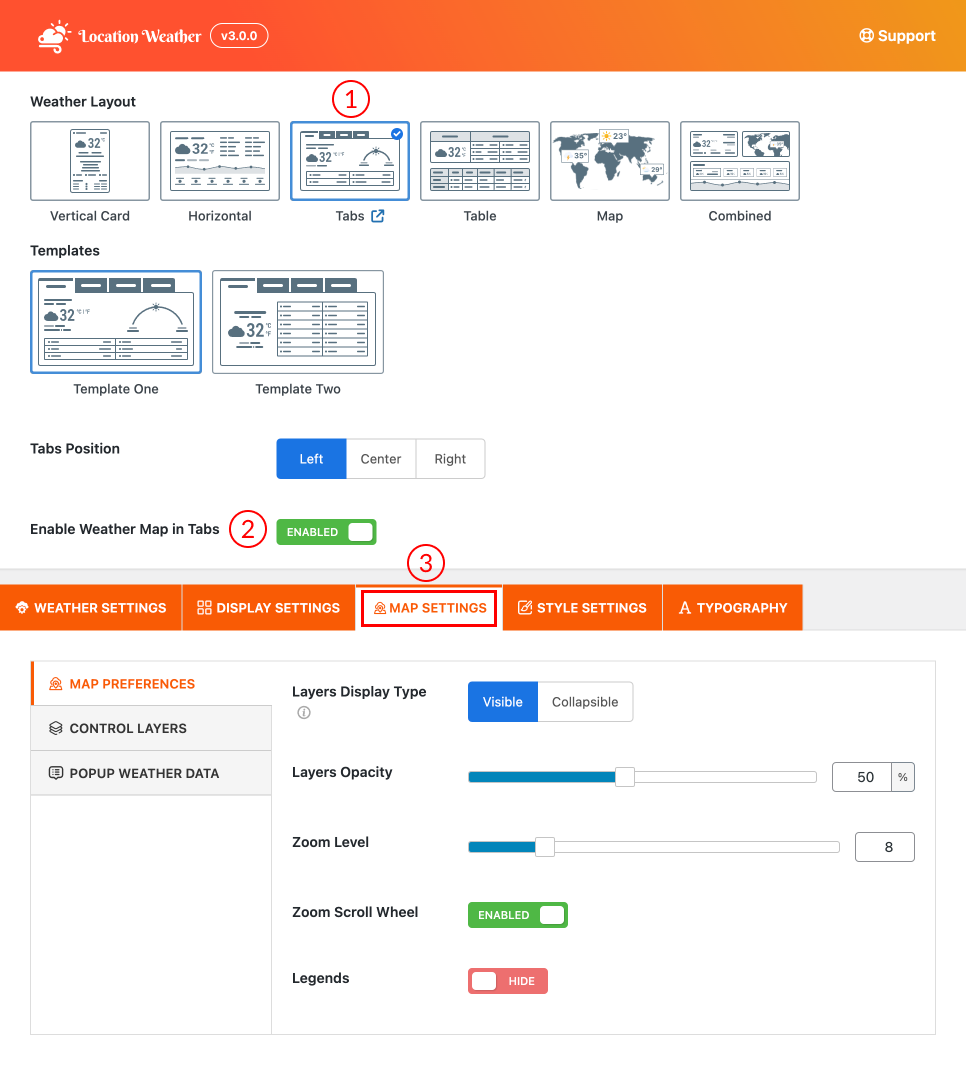How to show the Weather Map in the Tabs layout? – Location Weather Docs